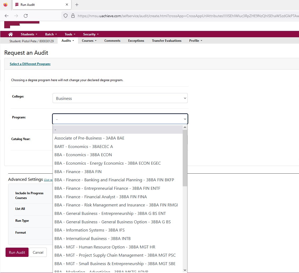 Degree Audit User Guide | New Mexico State University | BE BOLD. Shape ...